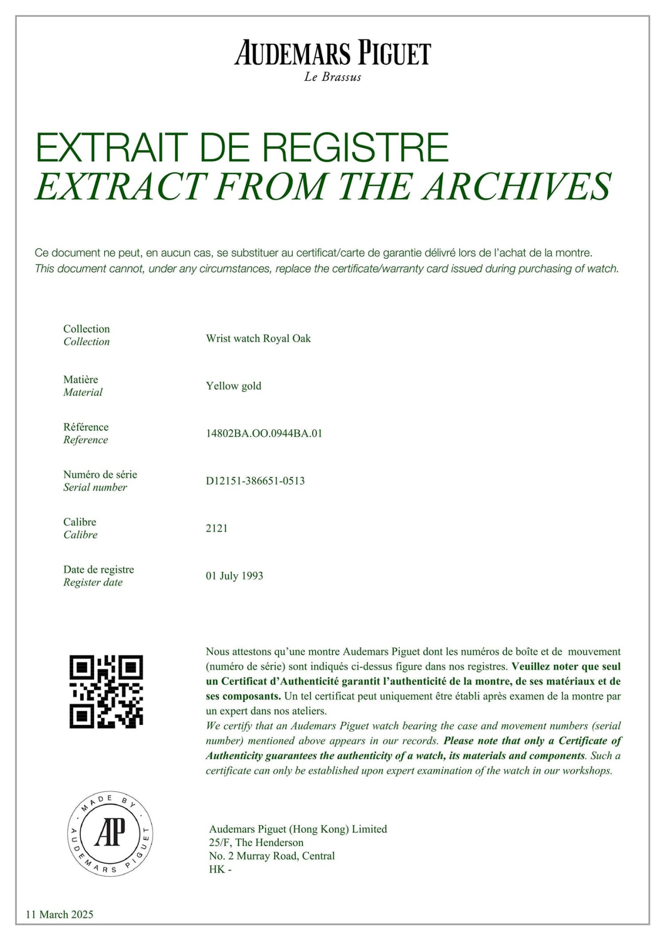 Audemars Piguet The Hong Kong Watch Auction: XX